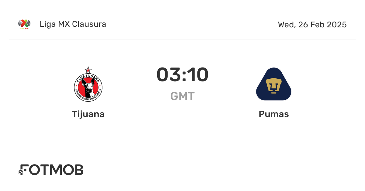 Tijuana vs Pumas - live score, predicted lineups and H2H stats