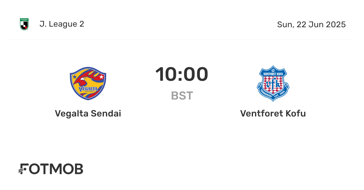 Vegalta Sendai vs Ventforet Kofu - marcador en vivo, alineaciones previstas y estadísticas H2H