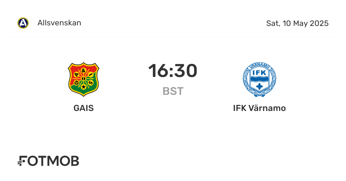 GAIS vs IFK Värnamo - live score, predicted lineups and H2H stats