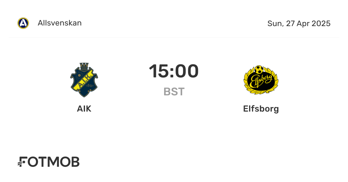 AIK vs Elfsborg - live score, predicted lineups and H2H stats