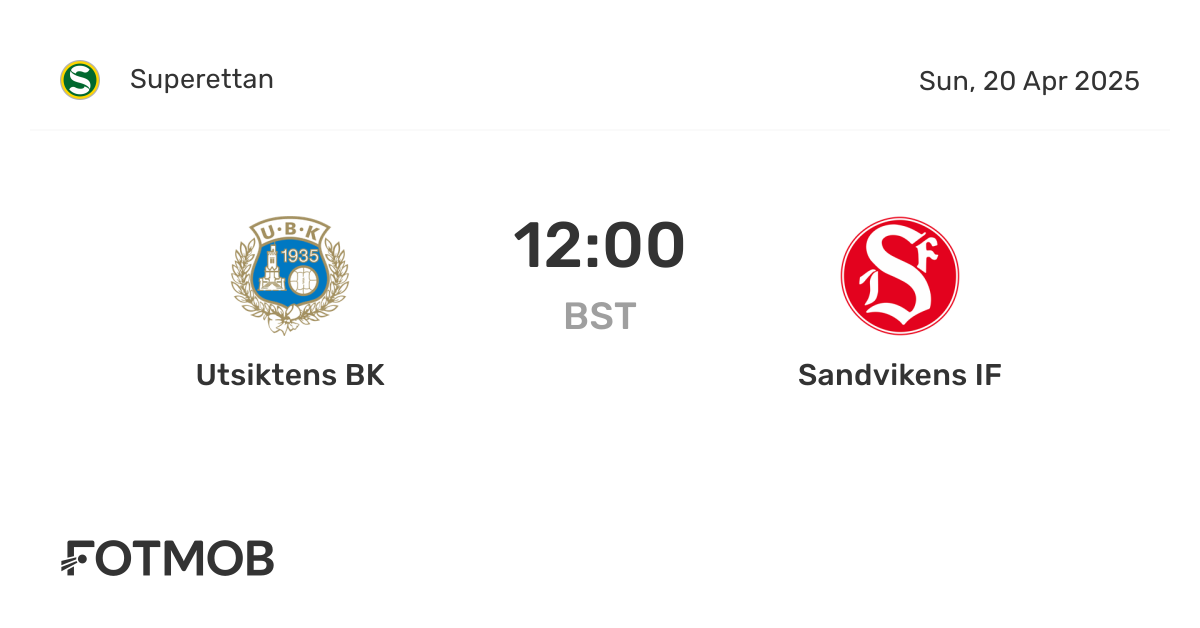 Utsiktens BK vs Sandvikens IF - live score, predicted lineups and H2H stats