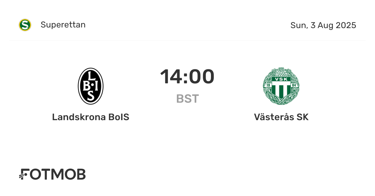 Landskrona BoIS vs Västerås SK - marcador en vivo, alineaciones previstas y estadísticas H2H