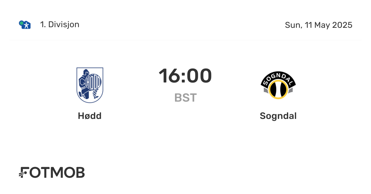 Hødd vs Sogndal - live score, predicted lineups and H2H stats