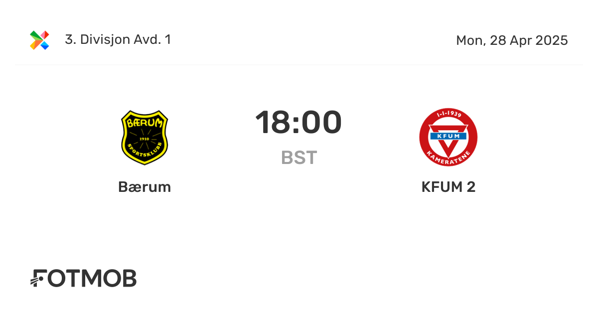 Bærum vs KFUM 2 - marcador en vivo, alineaciones previstas y estadísticas H2H