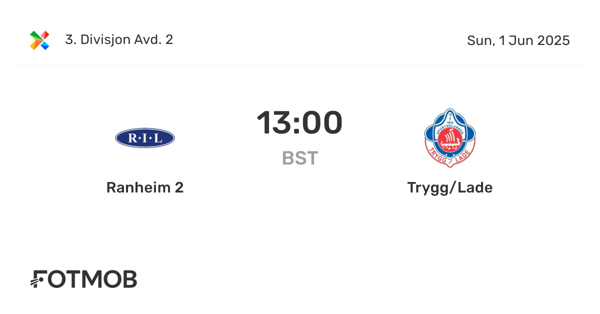 Ranheim 2 vs Trygg/Lade - marcador en vivo, alineaciones previstas y estadísticas H2H