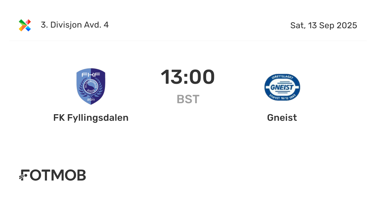 FK Fyllingsdalen vs Gneist - live score, predicted lineups and H2H stats