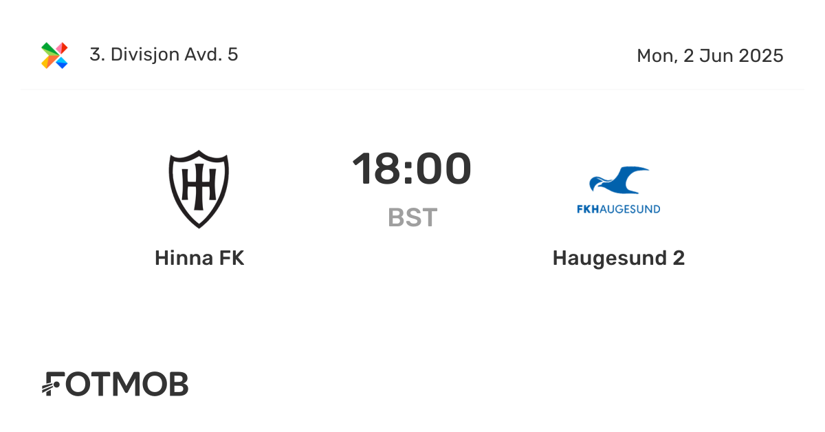 Hinna FK vs Haugesund 2 - live score, predicted lineups and H2H stats