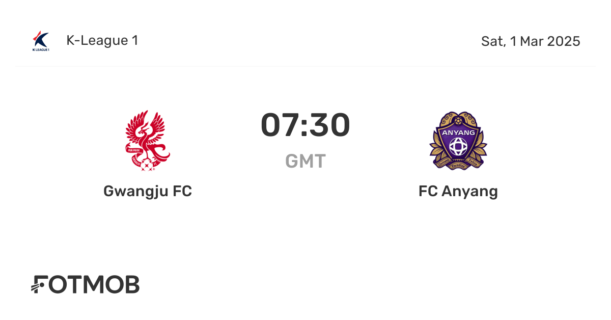 Gwangju Fc 대 Fc Anyang 실시간 점수 예상 스타팅 라인업 및 H2h 통계