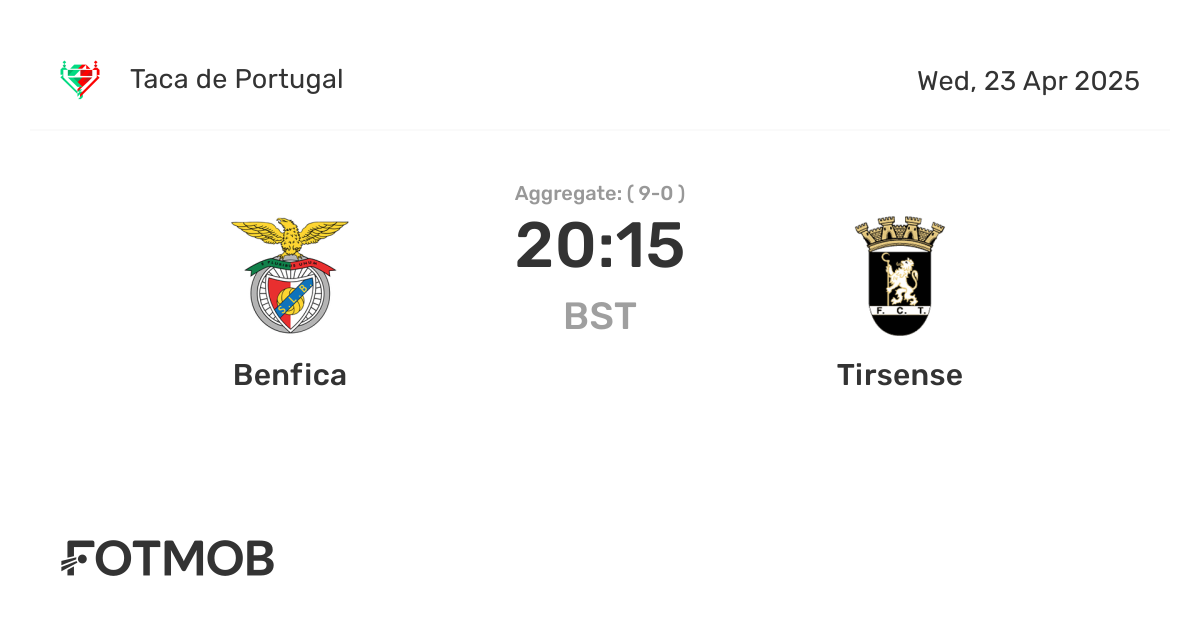 Benfica vs Tirsense - live score, predicted lineups and H2H stats
