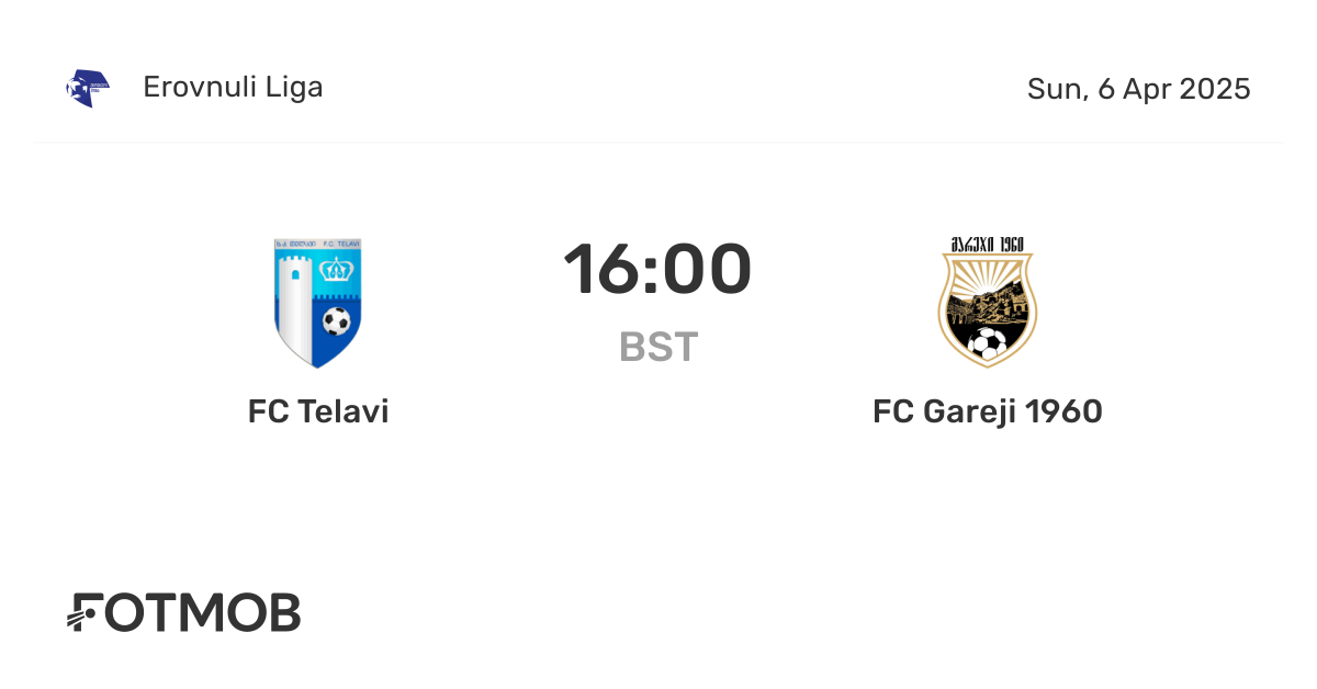 FC Telavi vs FC Gareji 1960 - live score, predicted lineups and H2H stats