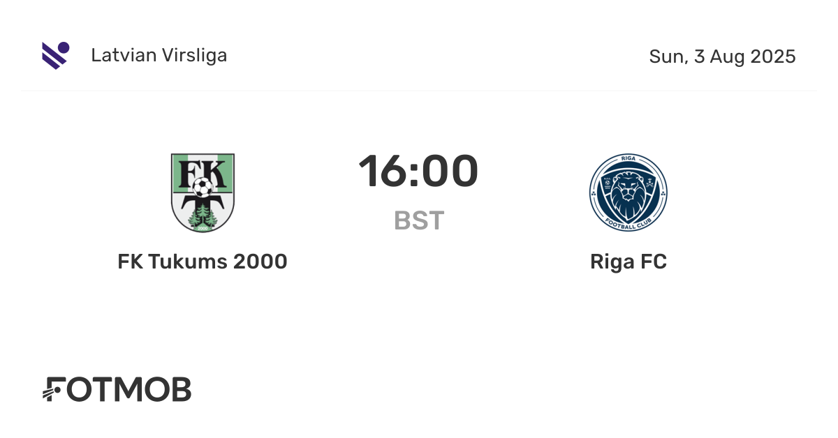 FK Tukums 2000 vs Riga FC - live score, predicted lineups and H2H stats