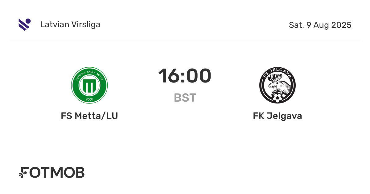 FS Metta/LU vs FK Jelgava - live score, predicted lineups and H2H stats