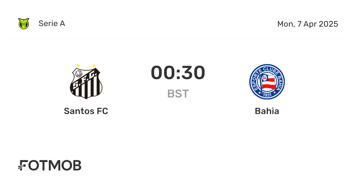 Santos FC vs Bahia - live score, predicted lineups and H2H stats
