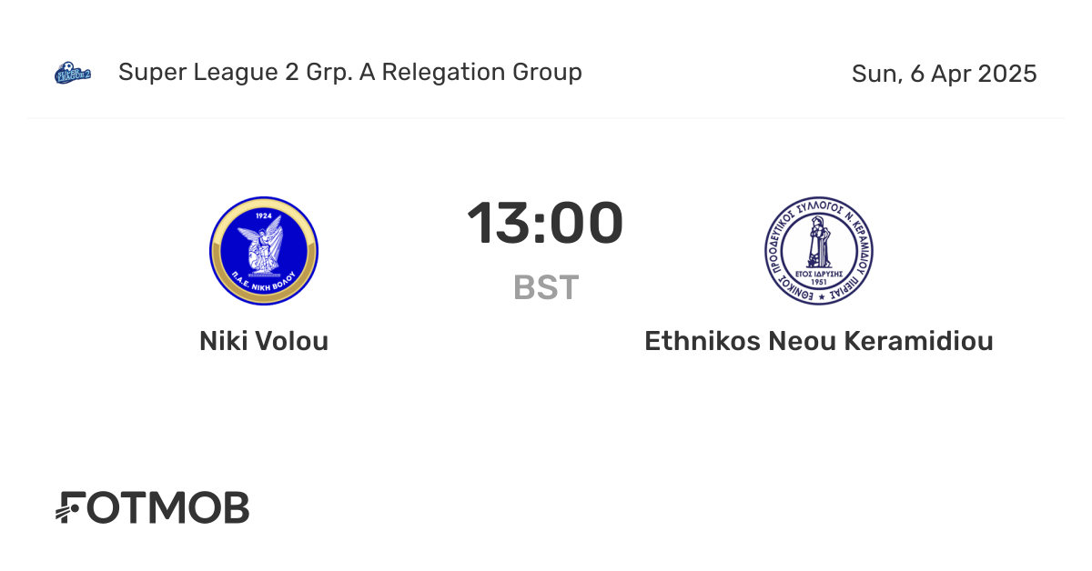Niki Volou vs Ethnikos Neou Keramidiou - live score, predicted lineups ...