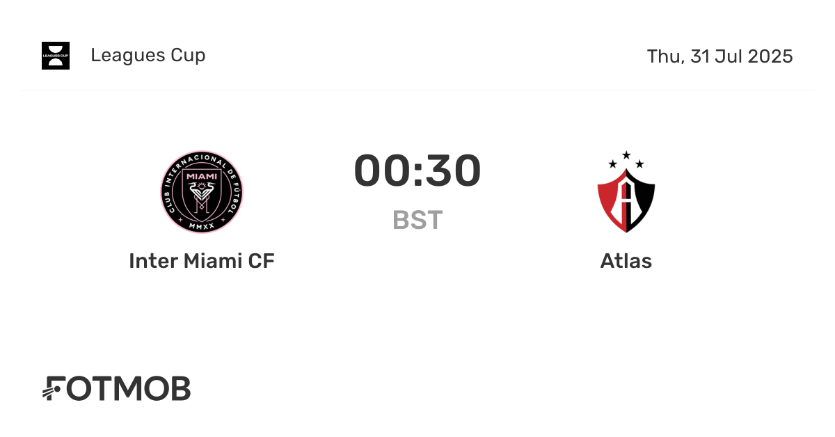 Inter Miami CF vs Atlas - live score, predicted lineups and H2H stats