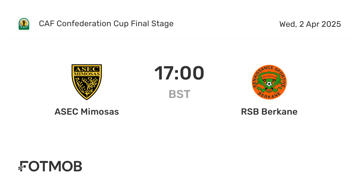 ASEC Mimosas contre RSB Berkane - score en direct, compositions ...