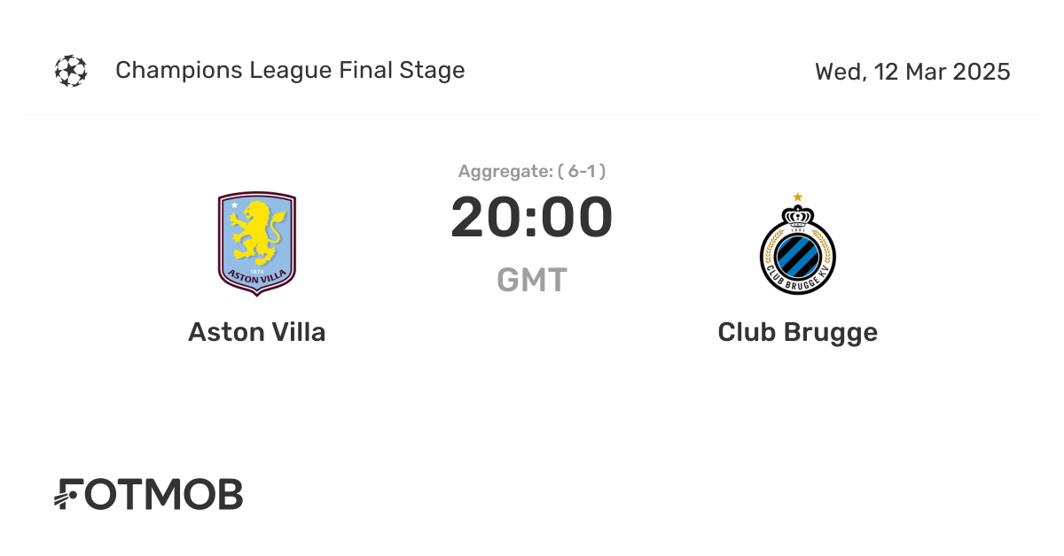 Aston Villa 대 Club Brugge 실시간 점수 예상 스타팅 라인업 및 H2h 통계