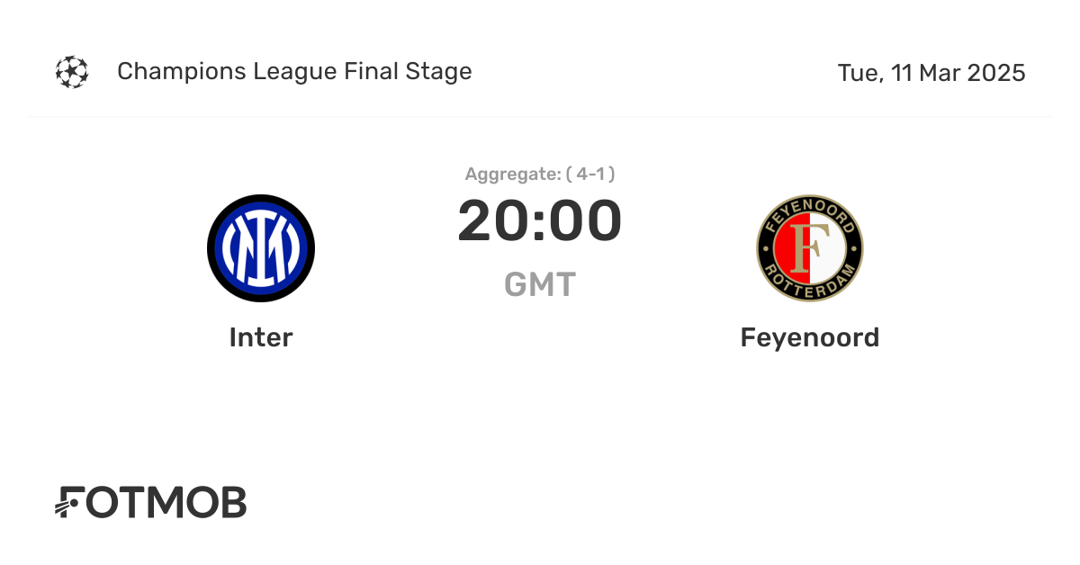 Inter vs Feyenoord - live score, predicted lineups and H2H stats