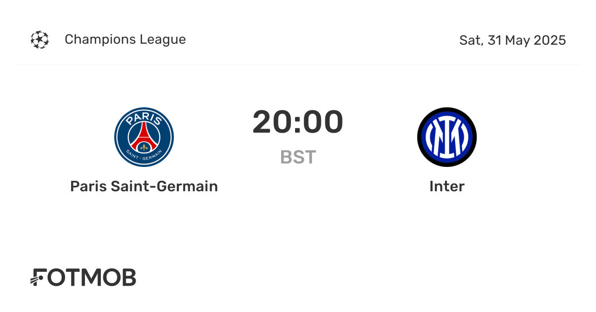 PSG vs Inter - live score, predicted lineups and H2H stats