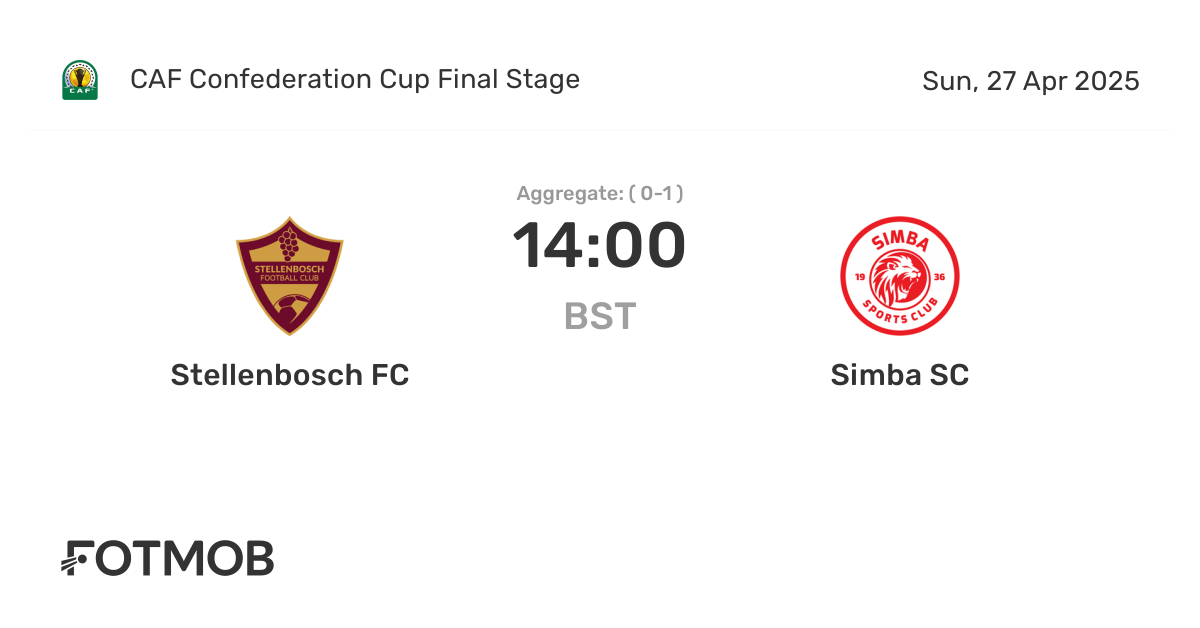 Stellenbosch FC vs Simba SC - live score, predicted lineups and H2H stats