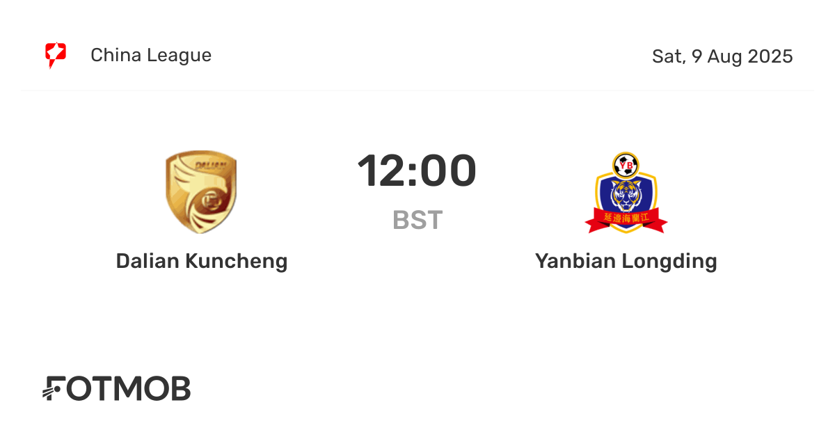 Dalian Kuncheng vs Yanbian Longding - marcador en vivo, alineaciones previstas y estadísticas H2H