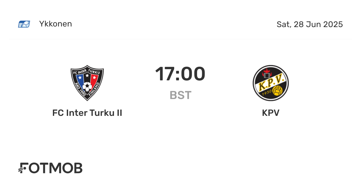 FC Inter Turku II vs KPV - marcador en vivo, alineaciones previstas y estadísticas H2H