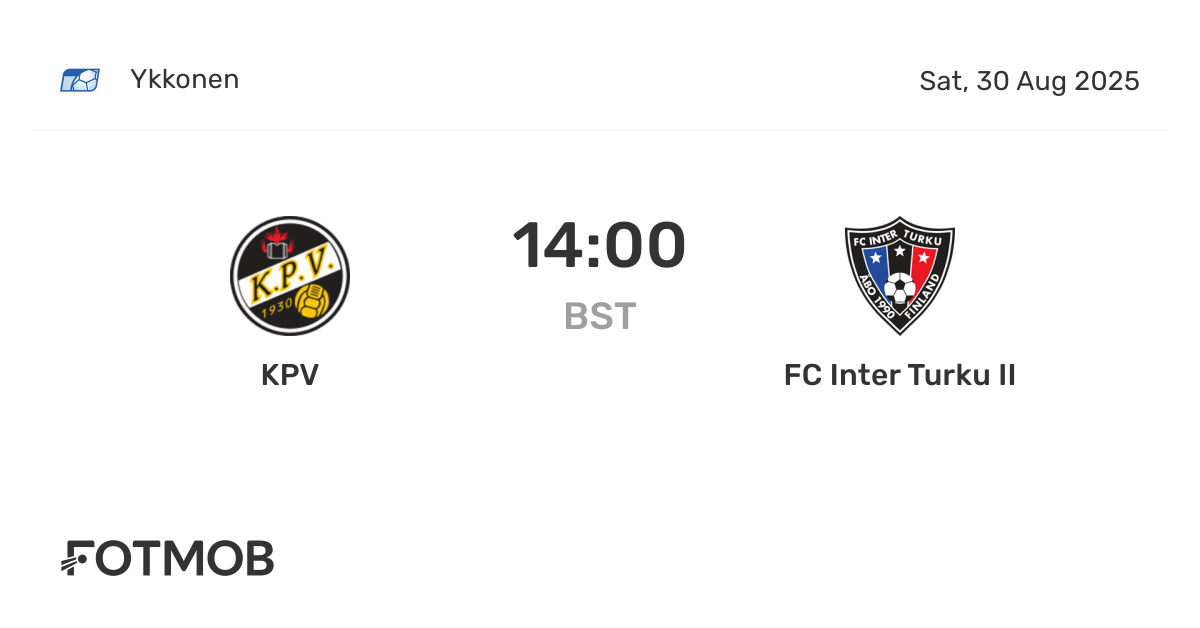 KPV vs FC Inter Turku II - live score, predicted lineups and H2H stats