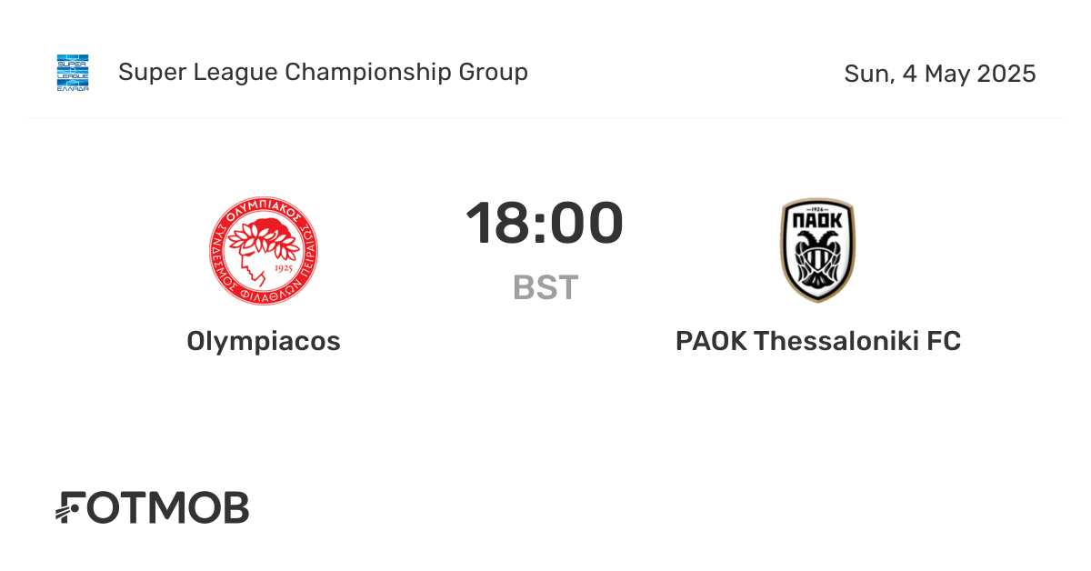 Olympiacos vs PAOK Thessaloniki FC - marcador en vivo, alineaciones ...