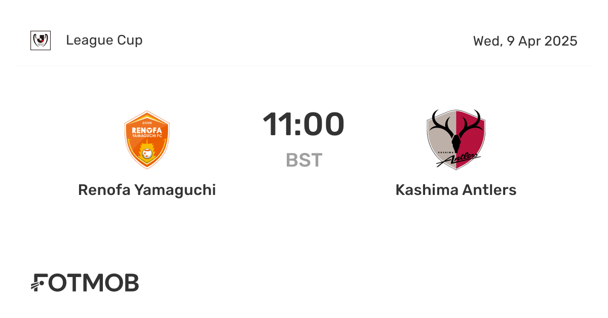 Renofa Yamaguchi vs Kashima Antlers - live score, predicted lineups and H2H stats
