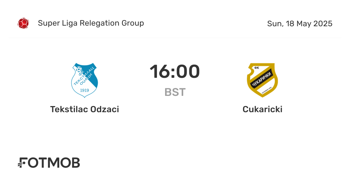 Tekstilac Odzaci vs Cukaricki - live score, predicted lineups and H2H stats