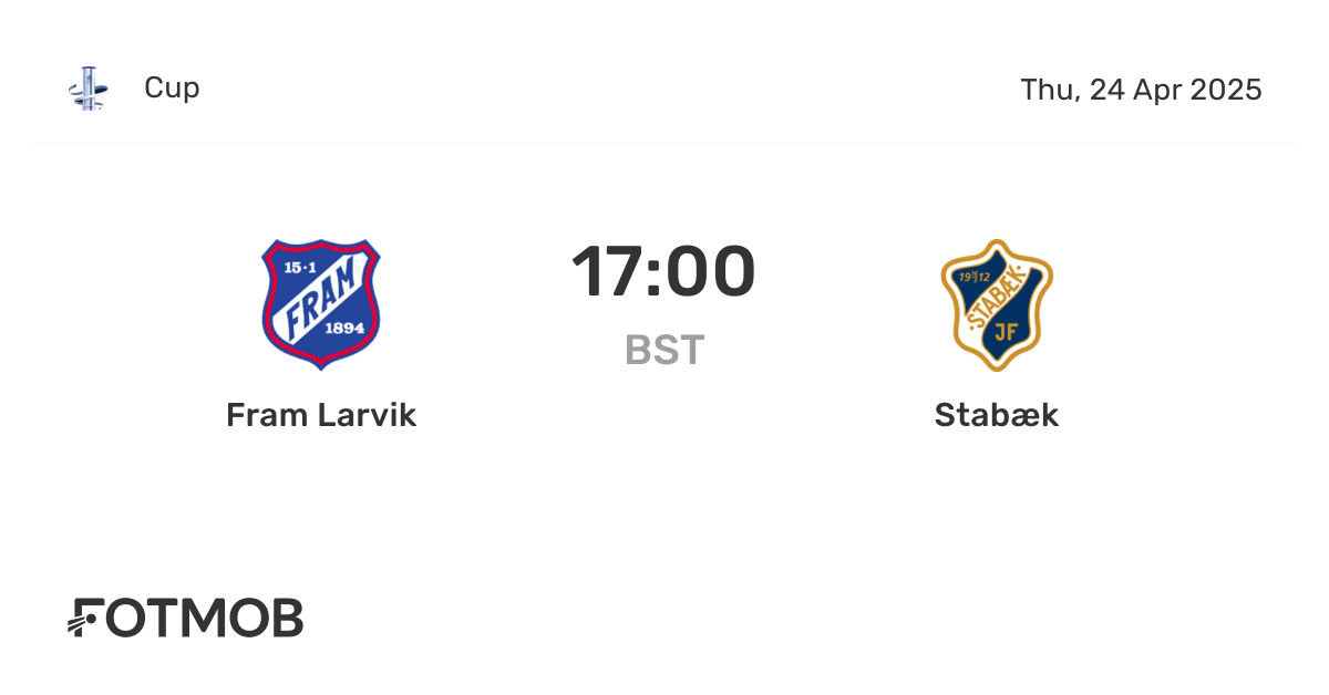 Fram Larvik vs Stabæk - live score, predicted lineups and H2H stats