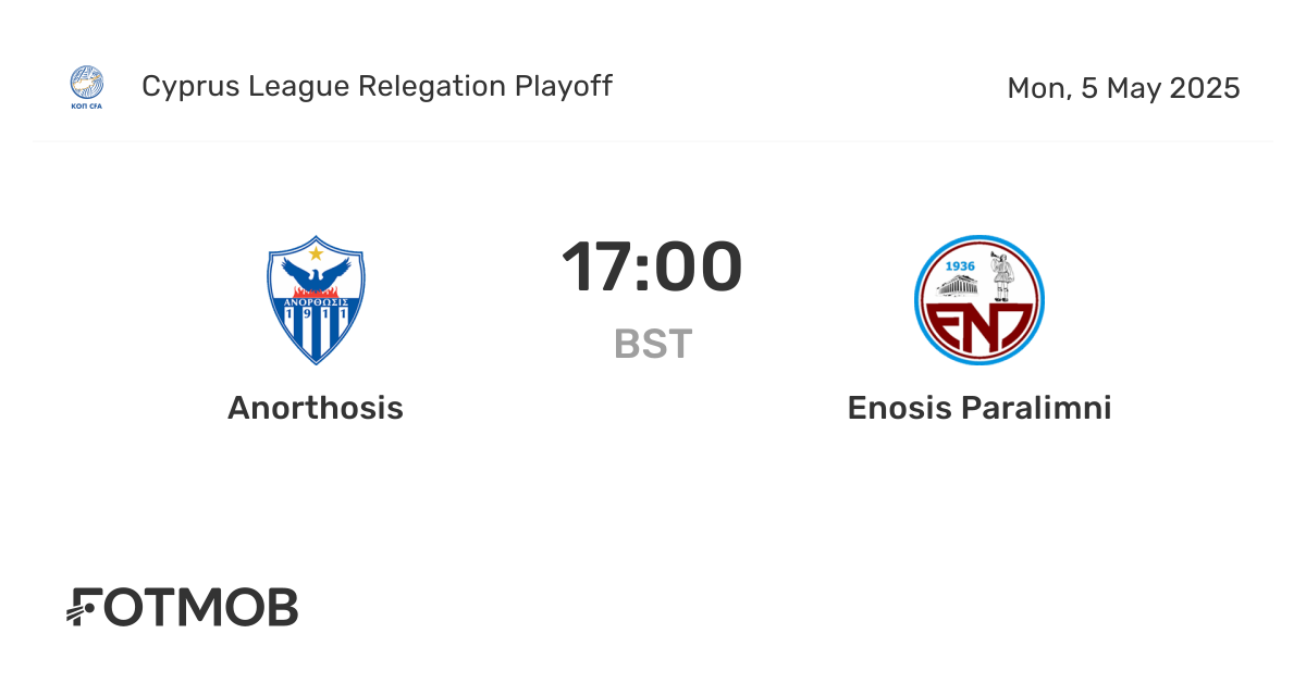 Anorthosis vs Enosis Paralimni - marcador en vivo, alineaciones ...