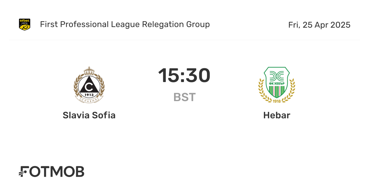 Slavia Sofia vs Hebar - live score, predicted lineups and H2H stats