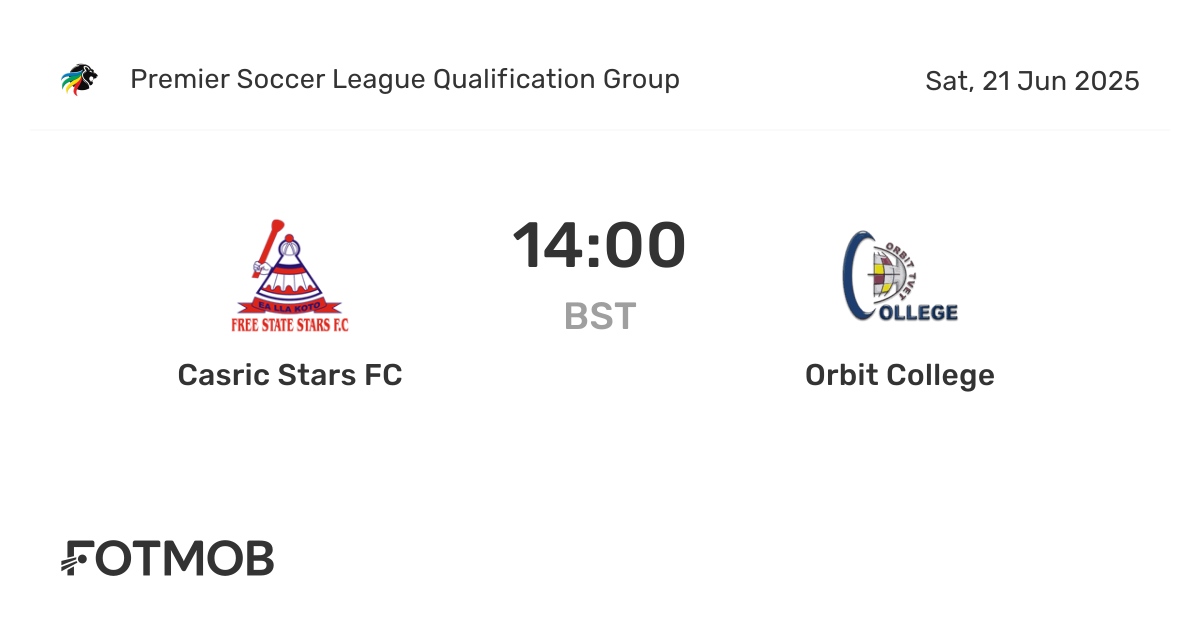 Casric Stars FC vs Orbit College - marcador en vivo, alineaciones previstas y estadísticas H2H