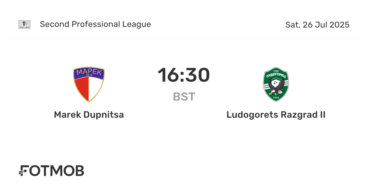 Marek Dupnitsa vs Ludogorets Razgrad II - live score, predicted lineups ...