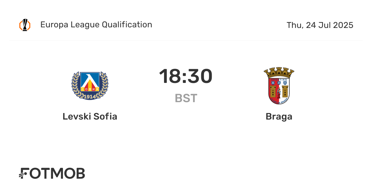 Levski Sofia vs Braga - 实时比分、预计首发阵容和对战纪录