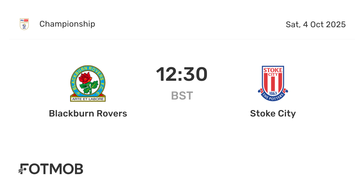 Blackburn Rovers vs Stoke City - live score, predicted lineups and H2H ...