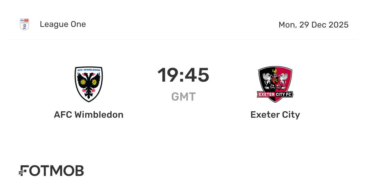AFC Wimbledon vs Exeter City - live score, predicted lineups and H2H stats