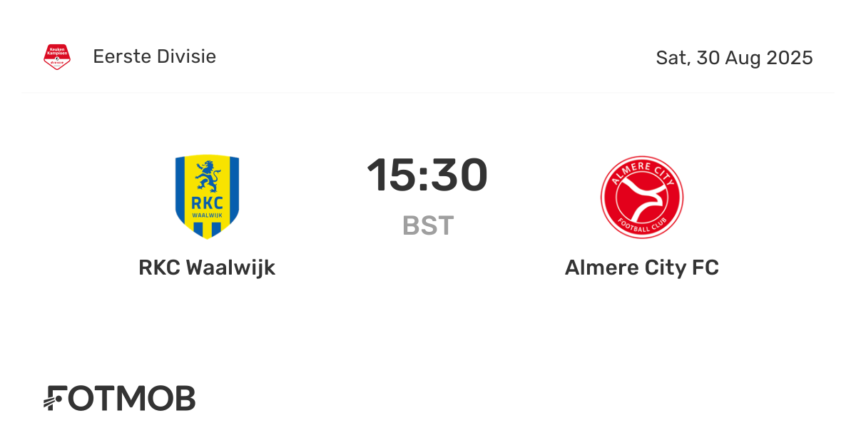 RKC Waalwijk vs Almere City FC - live score, predicted lineups and H2H stats