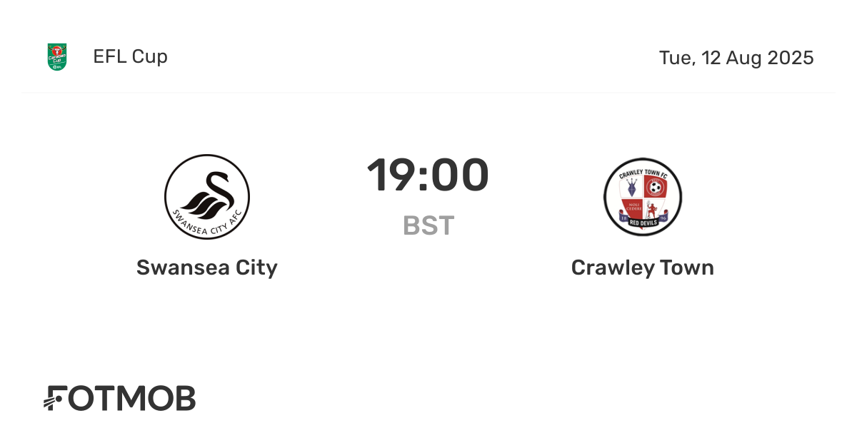 Swansea City ปะทะ Crawley Town - คะแนนสด, ตัวจับแข้งที่คาดการณ์และสถิติ H2H