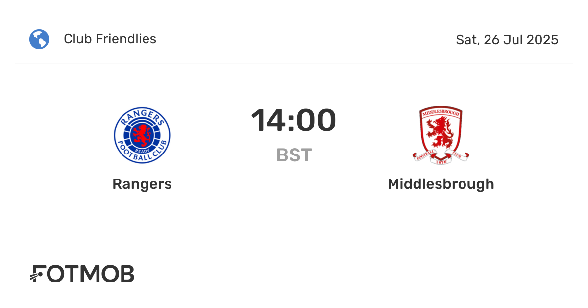 Rangers vs Middlesbrough - live score, predicted lineups and H2H stats