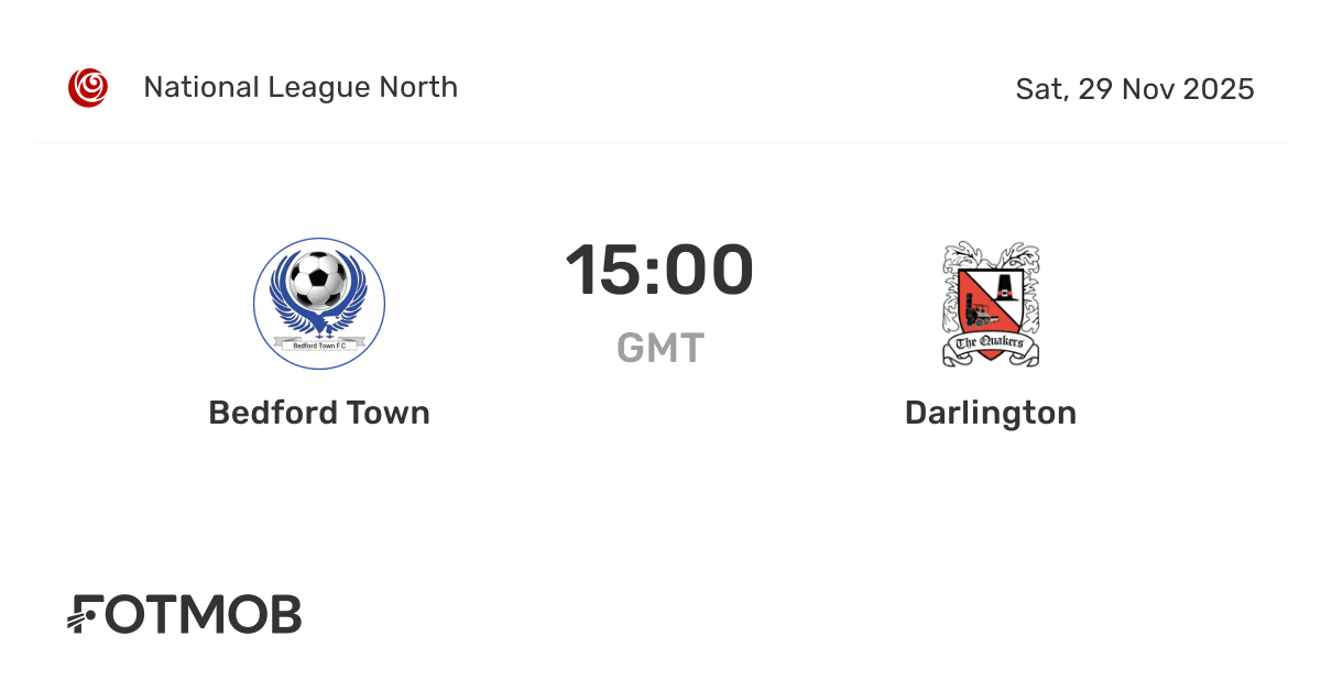 Bedford Town vs Darlington - live score, predicted lineups and H2H stats