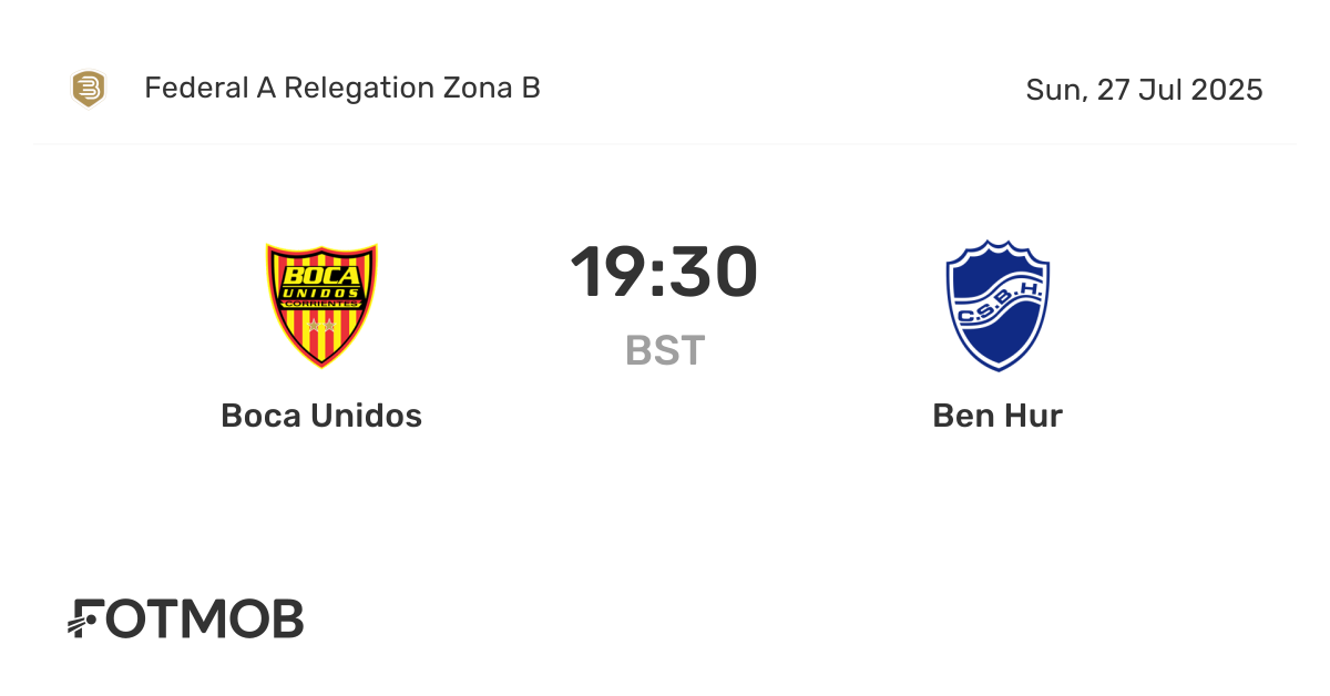 Boca Unidos vs Ben Hur - live score, predicted lineups and H2H stats
