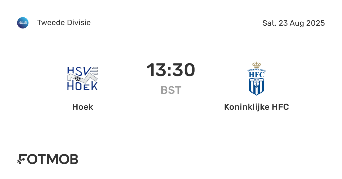 Hoek vs Koninklijke HFC - live score, predicted lineups and H2H stats
