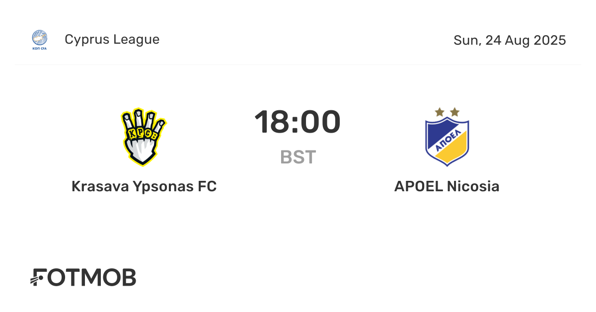 Krasava Ypsonas FC vs APOEL Nicosia - marcador en vivo, alineaciones previstas y estadísticas H2H