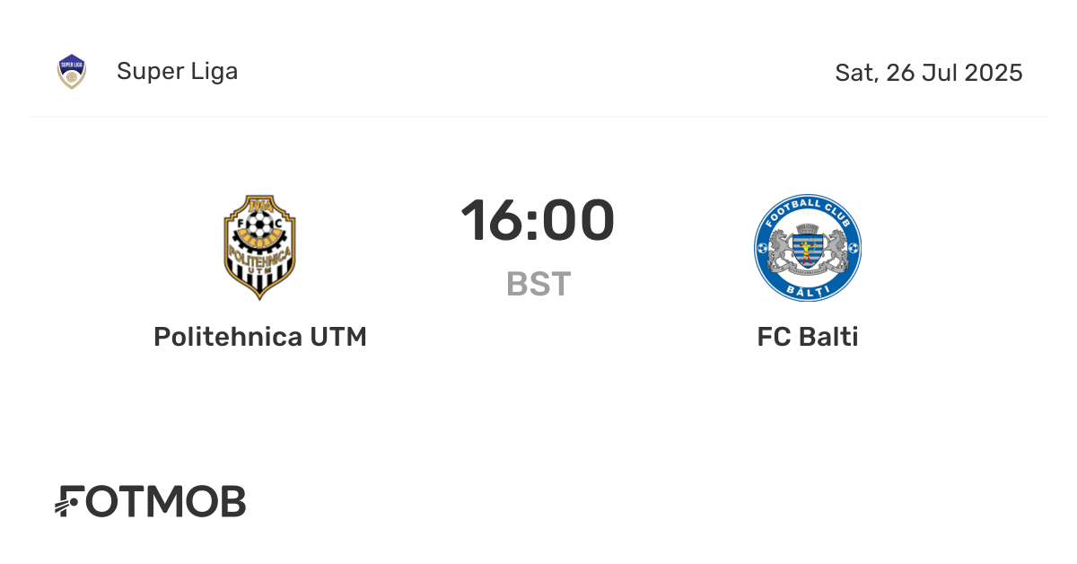 Politehnica UTM vs FC Balti - live score, predicted lineups and H2H stats