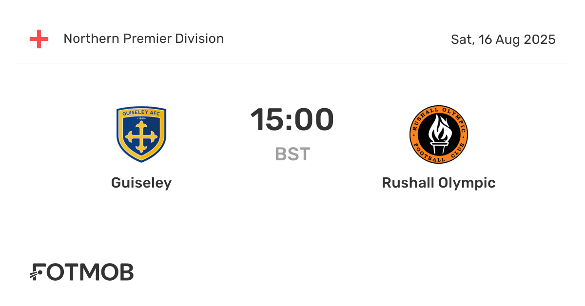 Guiseley vs Rushall Olympic - live score, predicted lineups and H2H stats