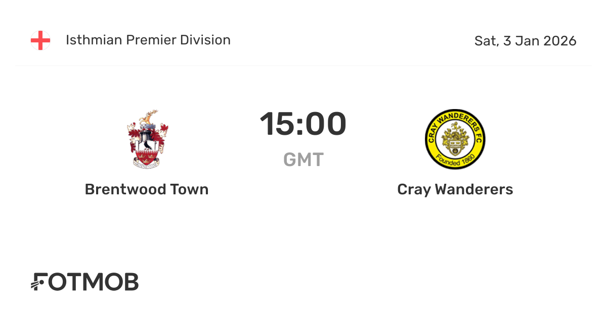 Brentwood Town vs Cray Wanderers - live score, predicted lineups and ...