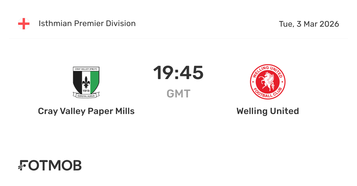 Cray Valley Paper Mills vs Welling United - live score, predicted ...