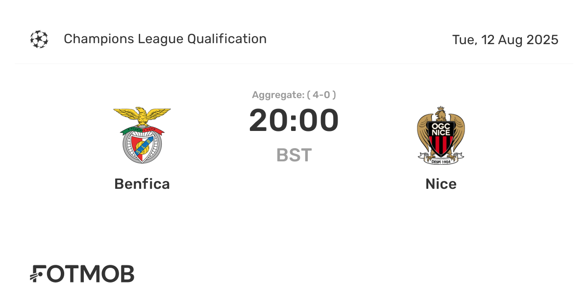 Benfica vs Nice - live score, predicted lineups and H2H stats